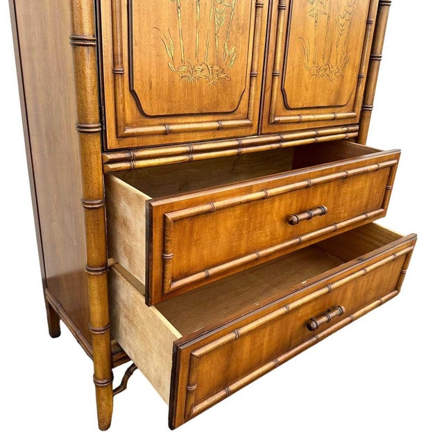 1970s Vintage Dixie Aloha Faux Bamboo Wood Armoire Dresser | Chairish