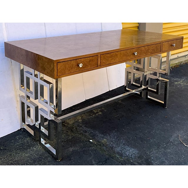 Modern Style Patchwork Burl and Chrome Desk / Writing Table by ...