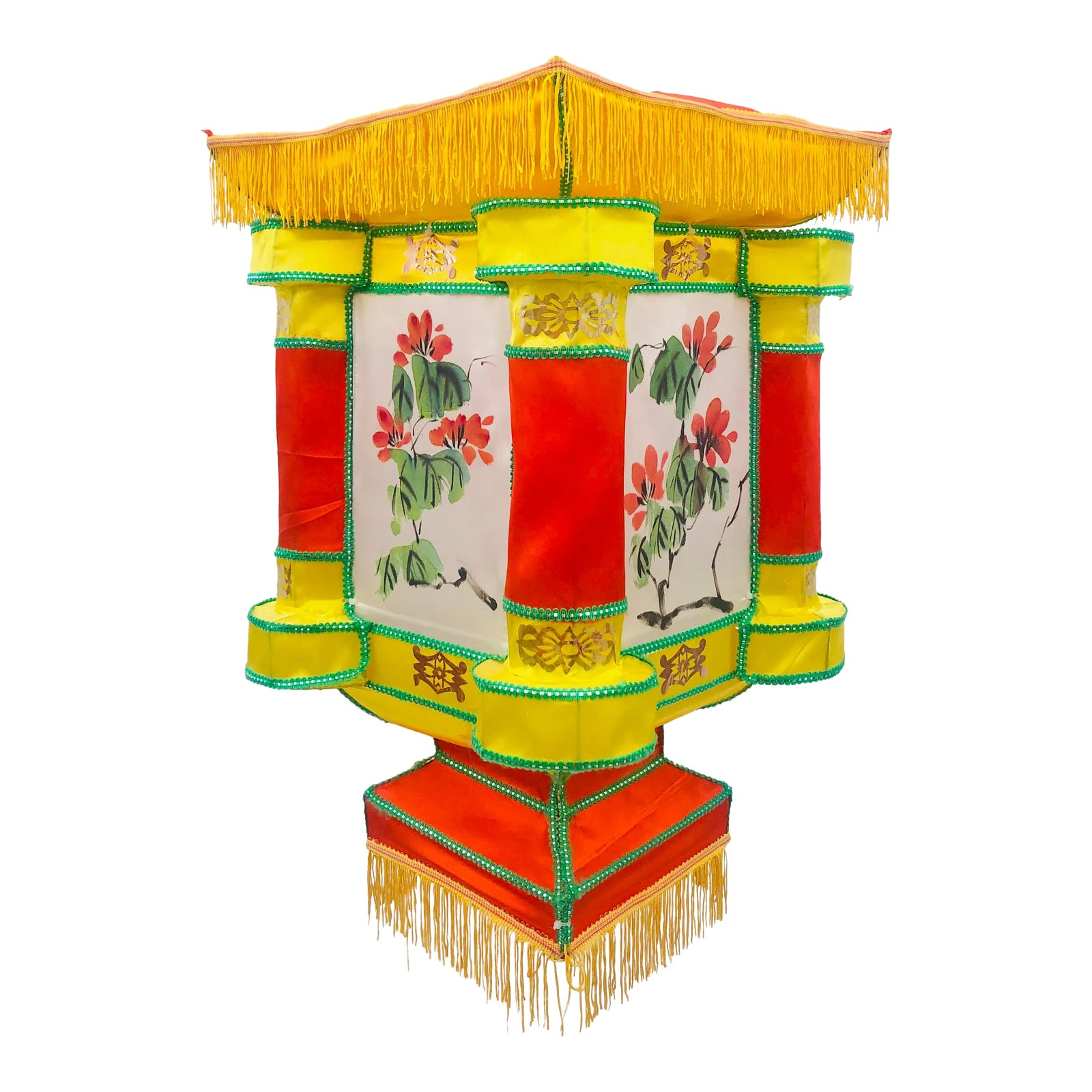 Vintage Painted Silk Fringe Lantern | Chairish