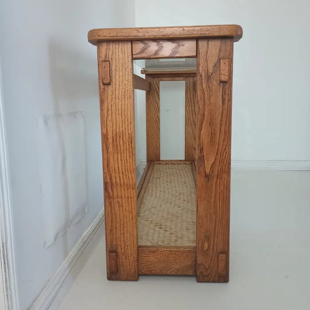 1970s Mid Century Oak and Glass Console Table | Chairish