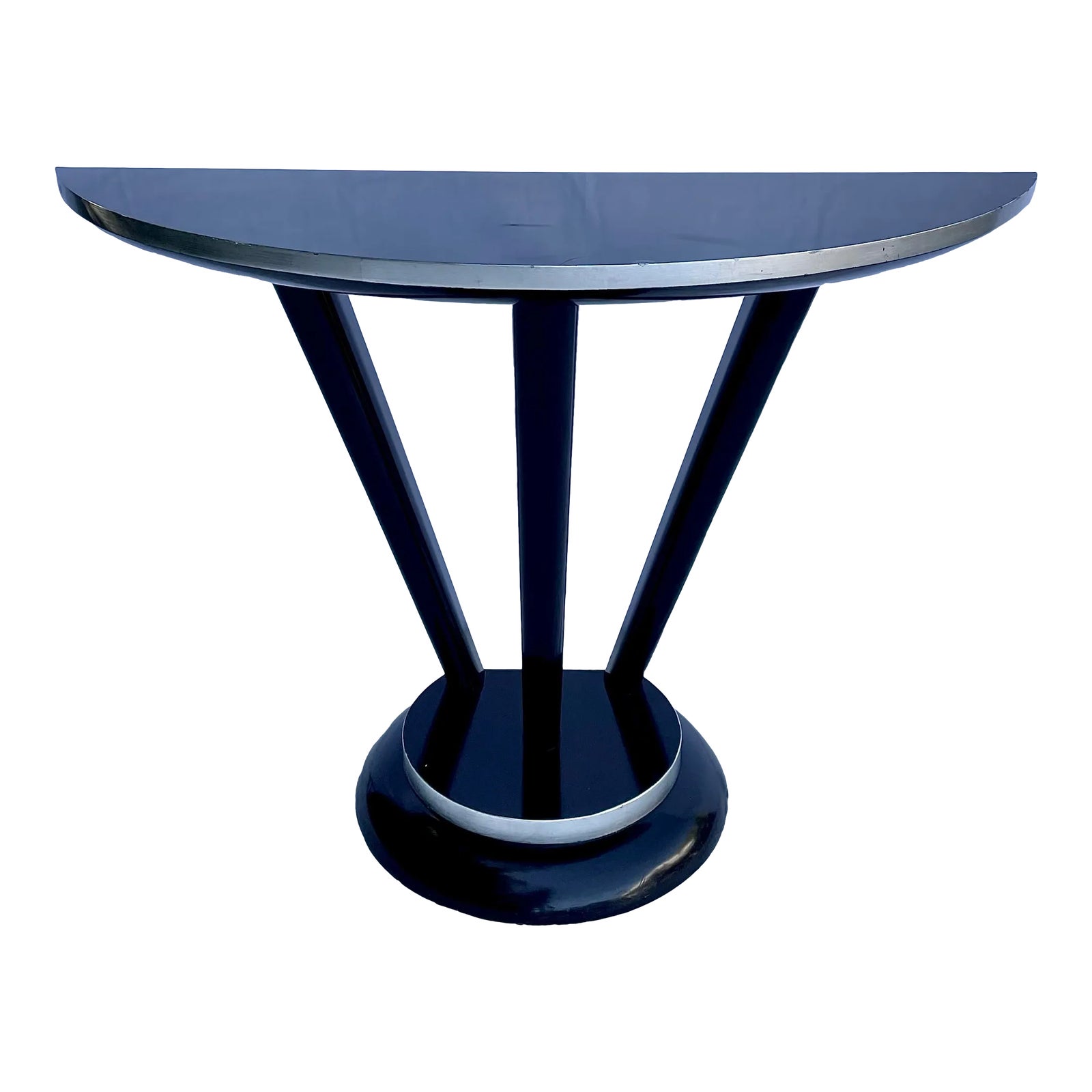 Postmodern Black Lacquer Art Deco Demi-Lune Table | Chairish