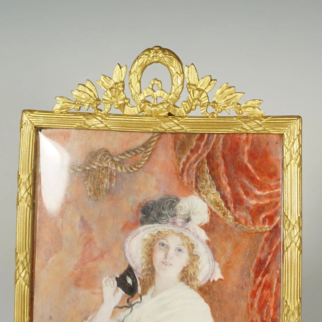 Early 1900s Antique French Miniature Portrait Lady With Mask Painting ...