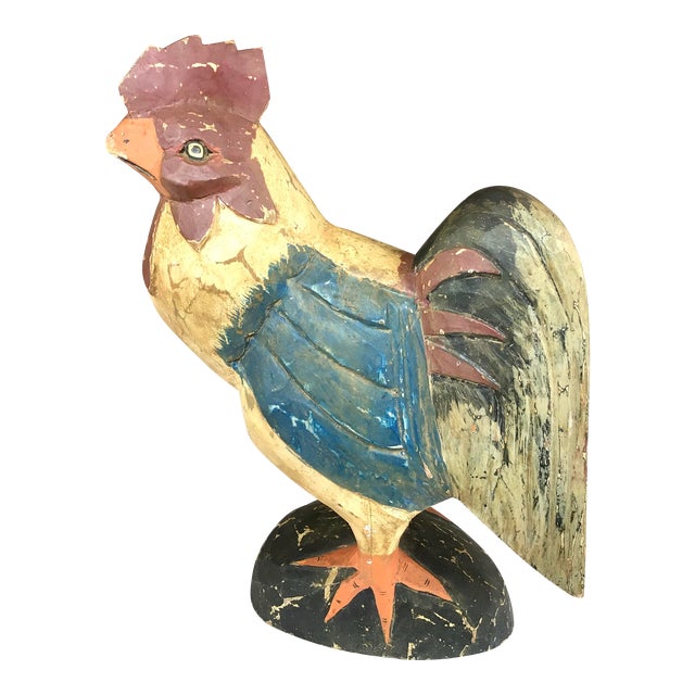 Vintage 1960s Hand Carved and Painted Wooden Rooster Folk Art | Chairish