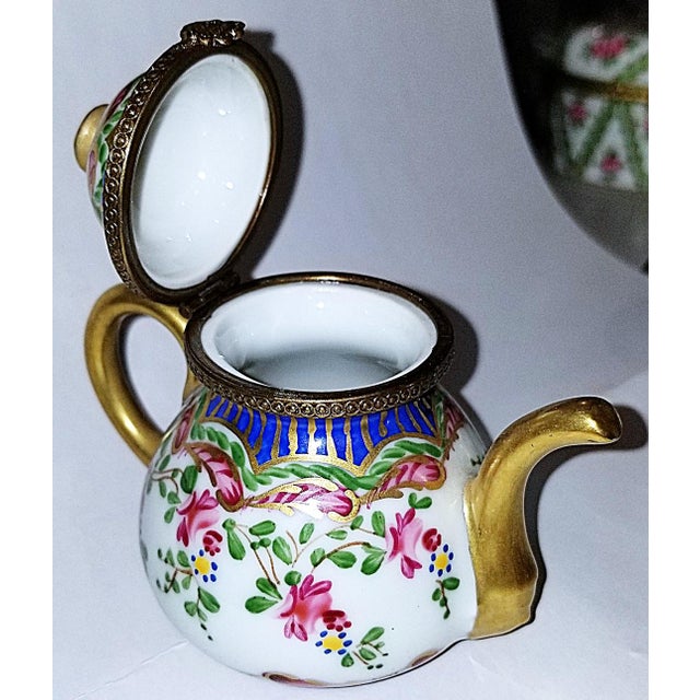 1950s French Limoges Hand Painted Teapot Trinket Box | Chairish