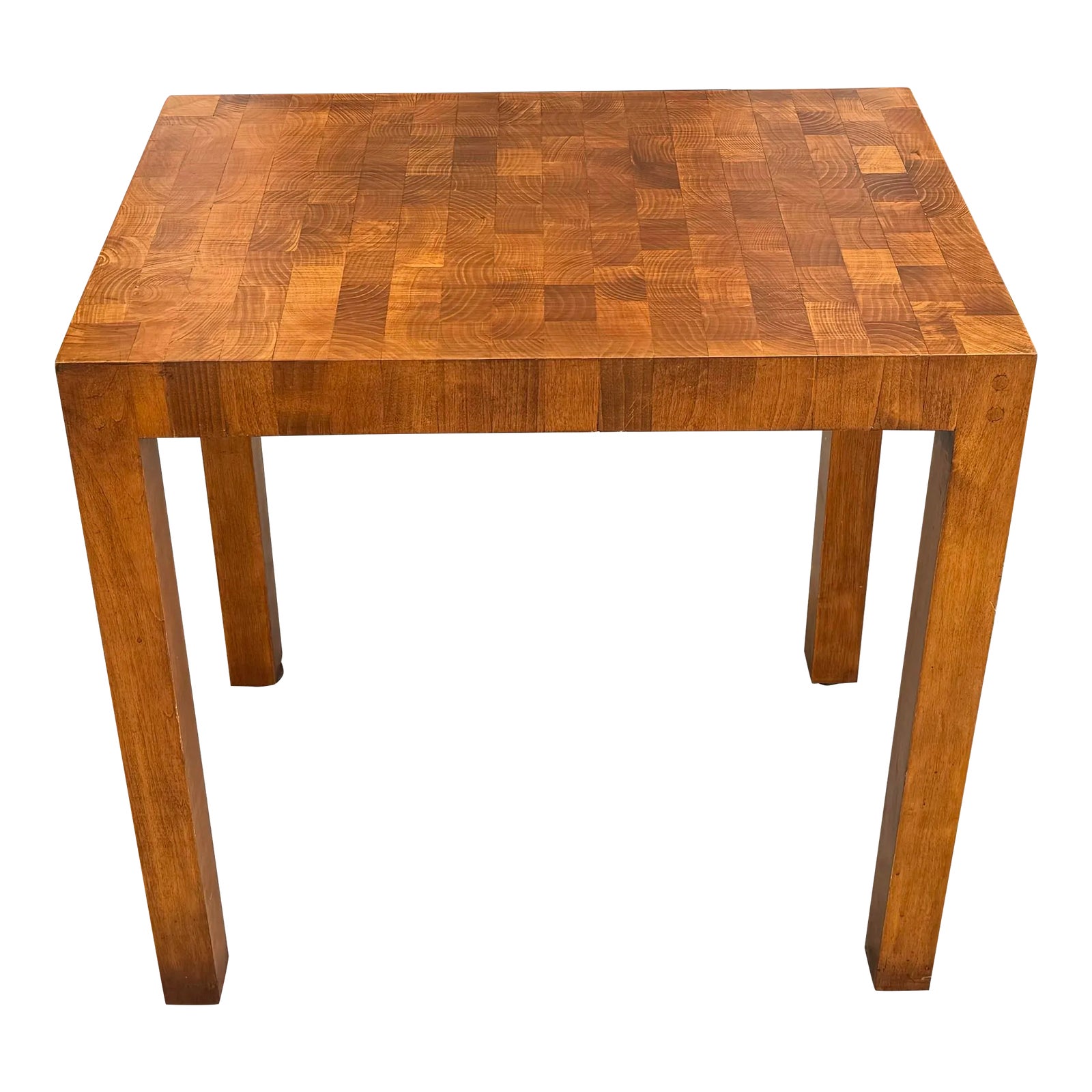 Mid Century Modern Marquetry Inlaid Butcher Block Table | Chairish