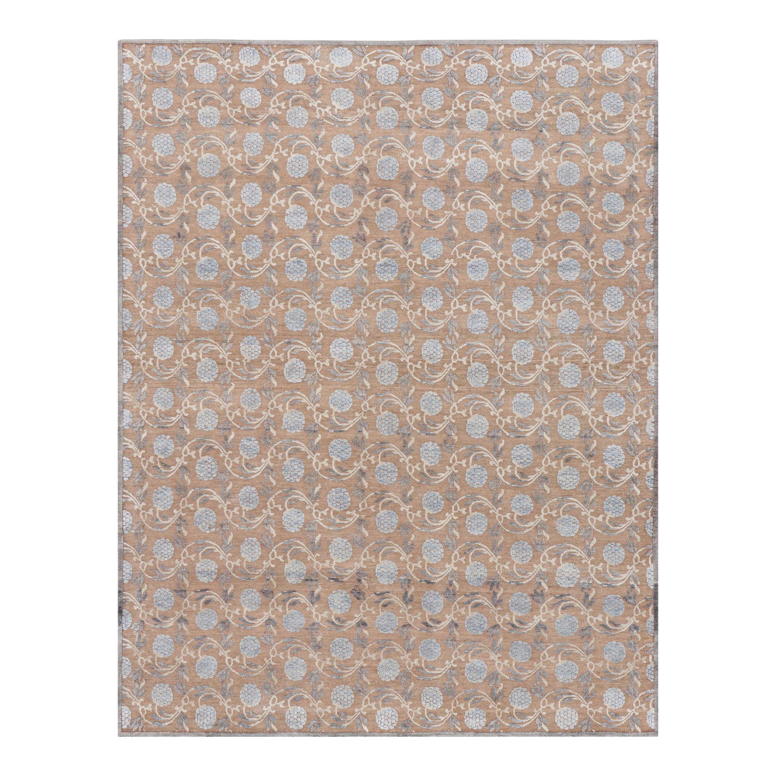 Rug & Kilim’s Modern Block Print Rug in Brown with Blue Floral Patterns ...