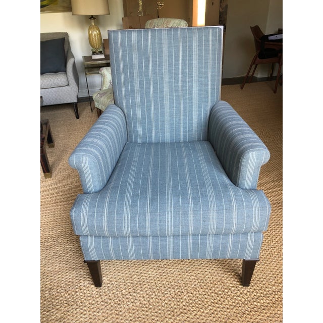 Striped High Back Club Chairs - a Pair | Chairish