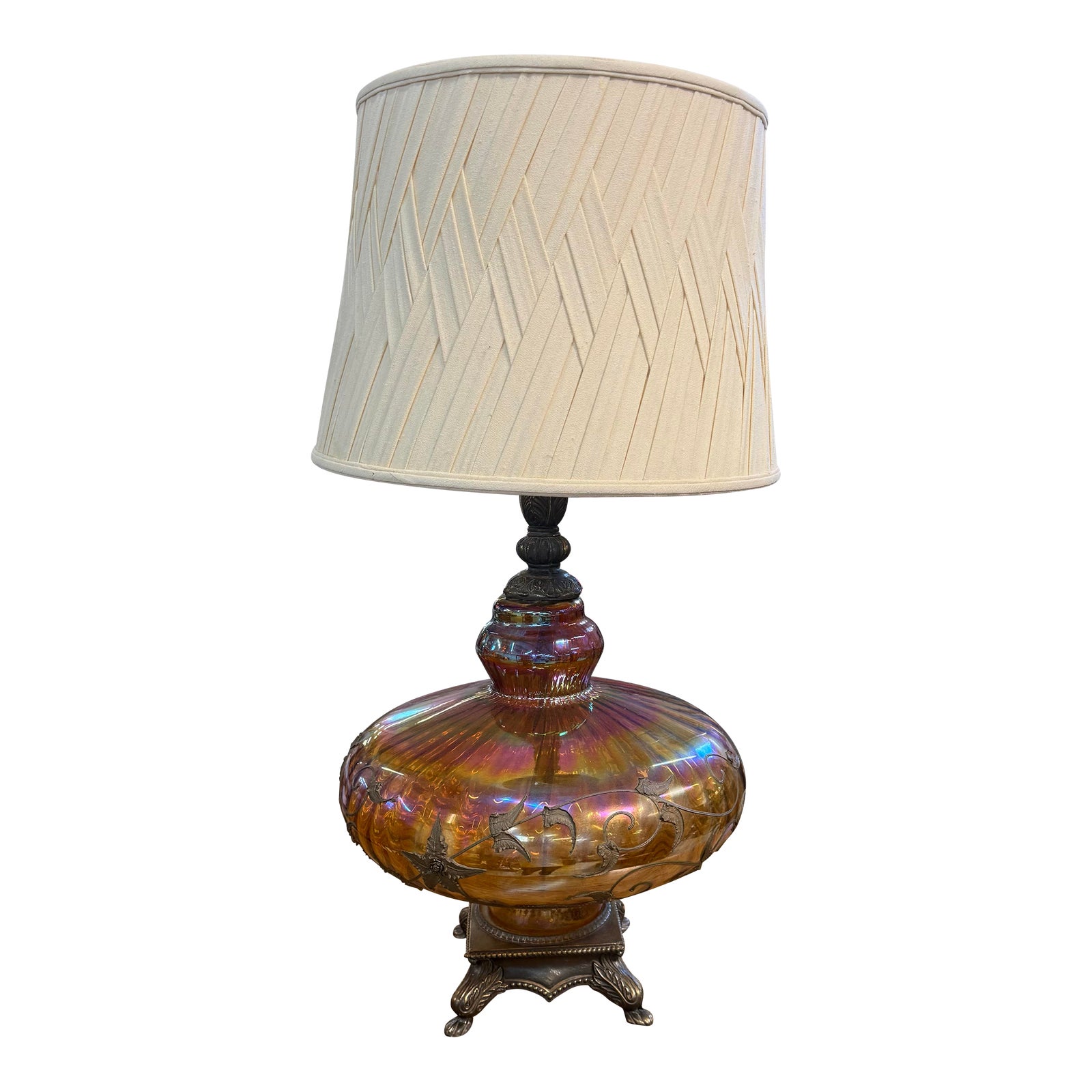 Vintage Hollywood Regency Carnival Glass Lamp With Shades MCM 33in ...