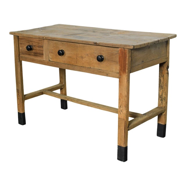 Vintage Dutch Wood Table With Drawers | Chairish
