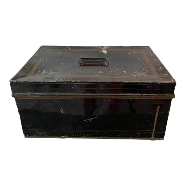 Vintage Black Metal Document Box | Chairish