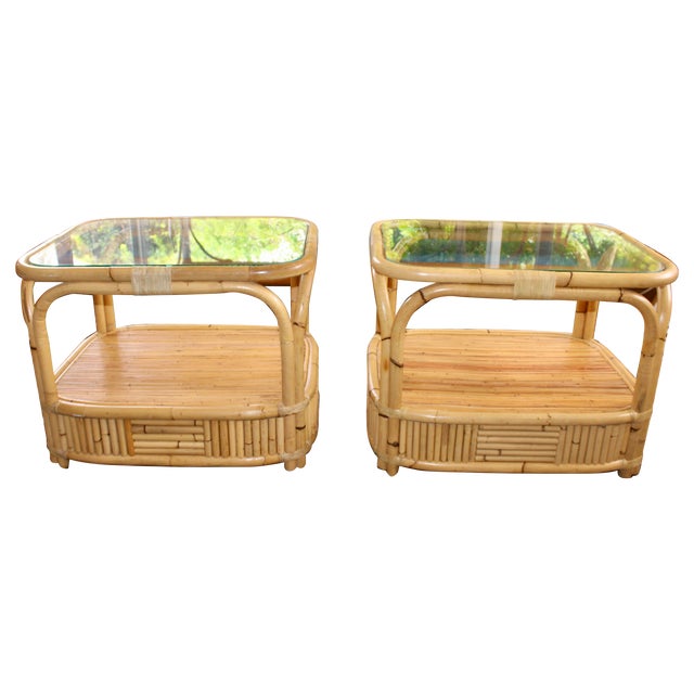 1970s Pair of Vintage Midcentury Modern Rattan End Tables | Chairish