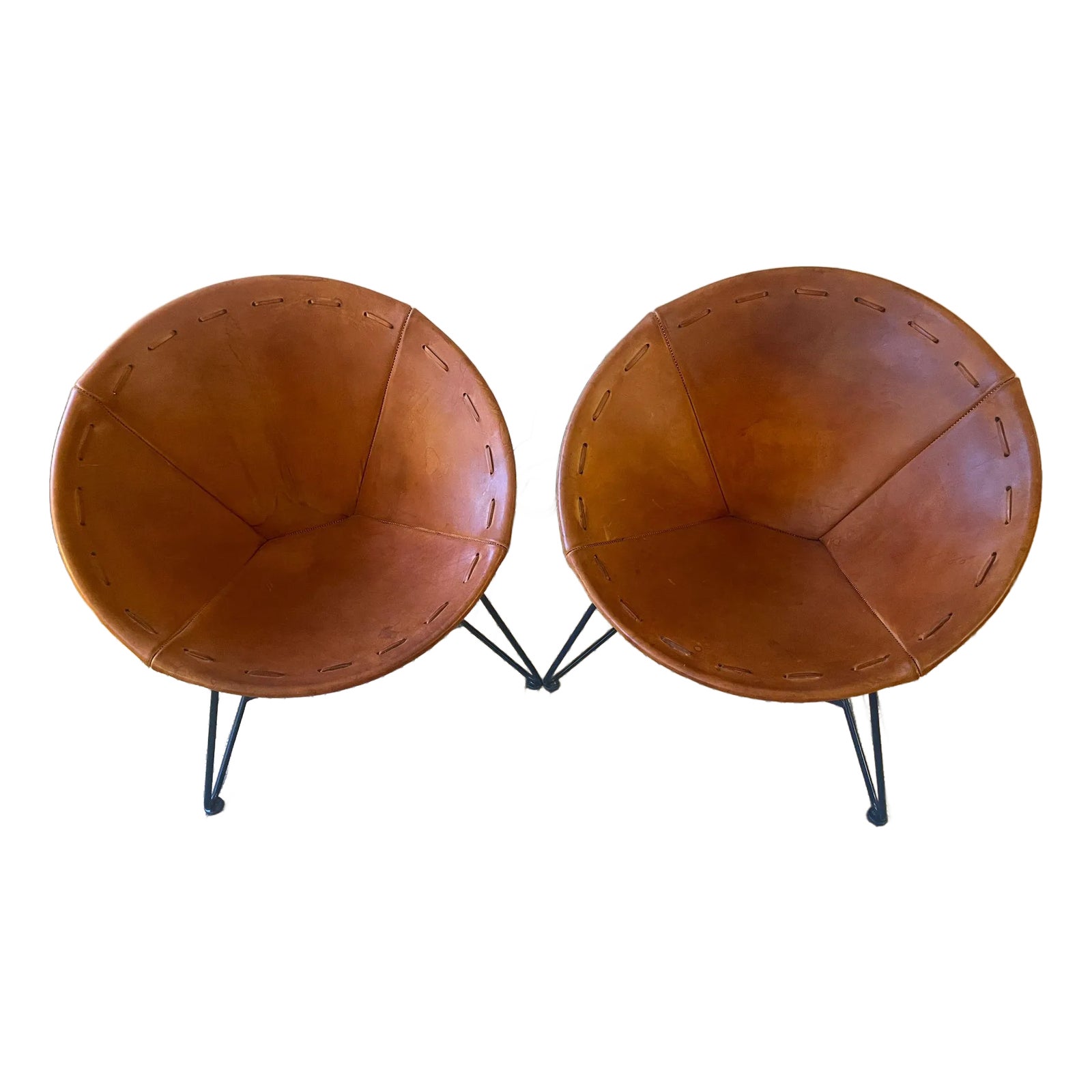 Pair of Garza Marfa Saddle Leather Round Chairs | Chairish