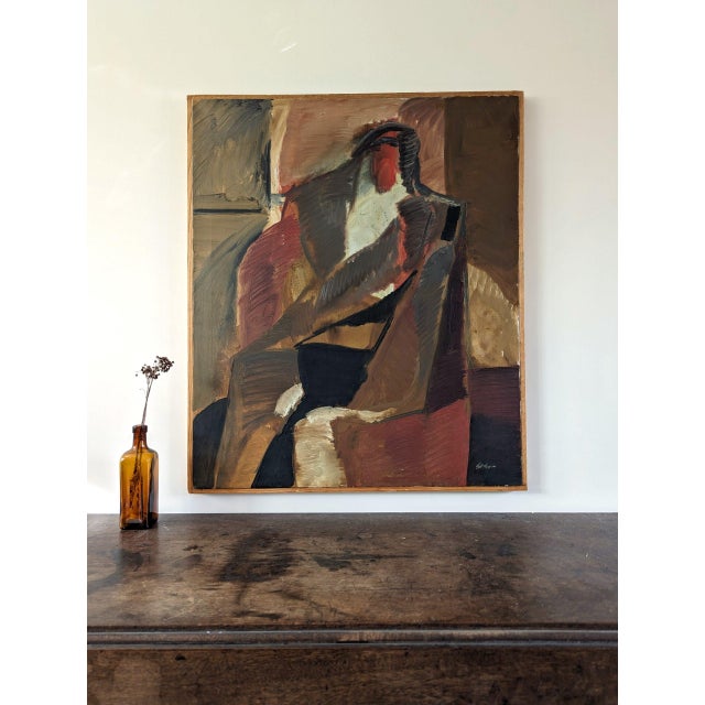 Mid-Century Modern "Presence" Vintage Abstract Figurative Oil Painting ...