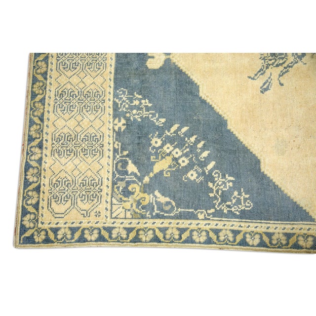 1960s Vintage Blue & Beige Rug | Chairish
