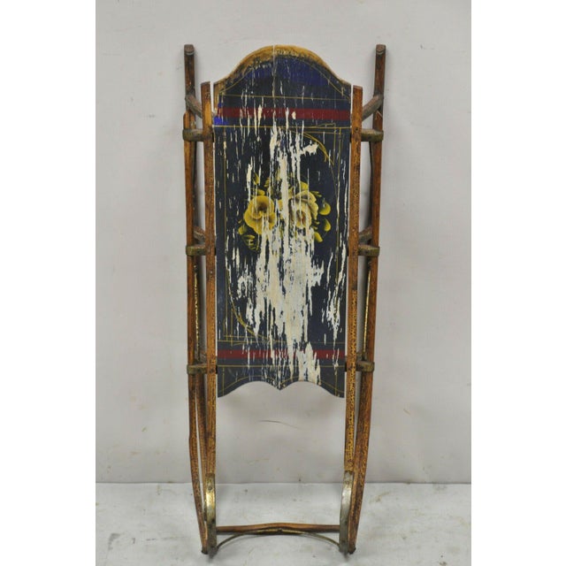 Antique Bentwood Blue Painted Small Child Snow Sled Wall Display Art ...
