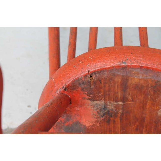 19th Century Original Salmon Painted Windsor Rocking Chair | Chairish