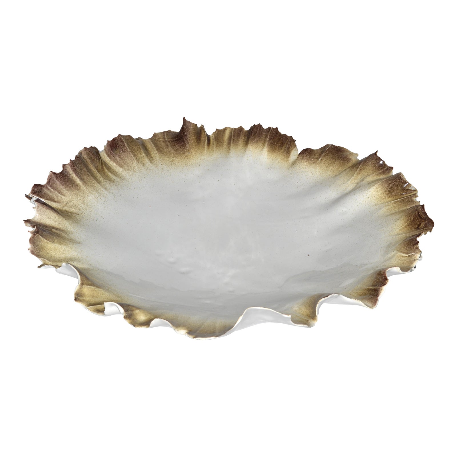 1980s Signed Coastal Glazed Ceramic Seashell Bowl Centerpiece in White ...