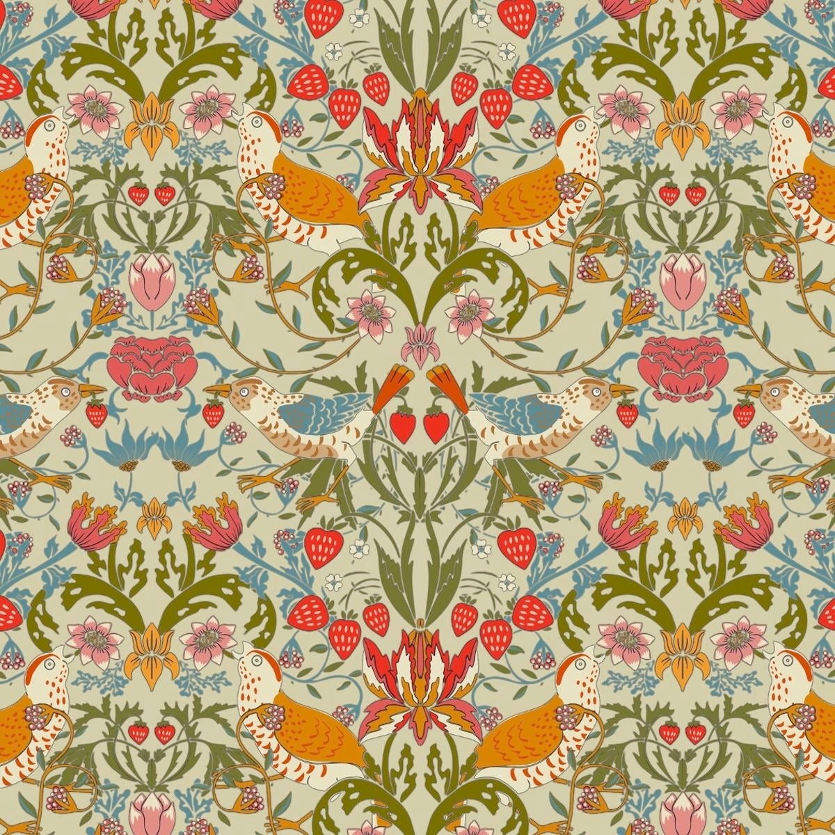 Strawberry Thief Wallpaper - Pale Olive - Sample | Chairish