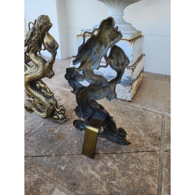 Chinoiserie Dragon Andirons | Chairish