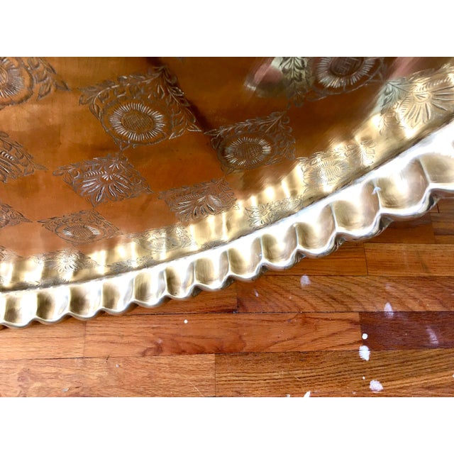 Mid-Century Large Turkish Round Brass Tray Table | Chairish