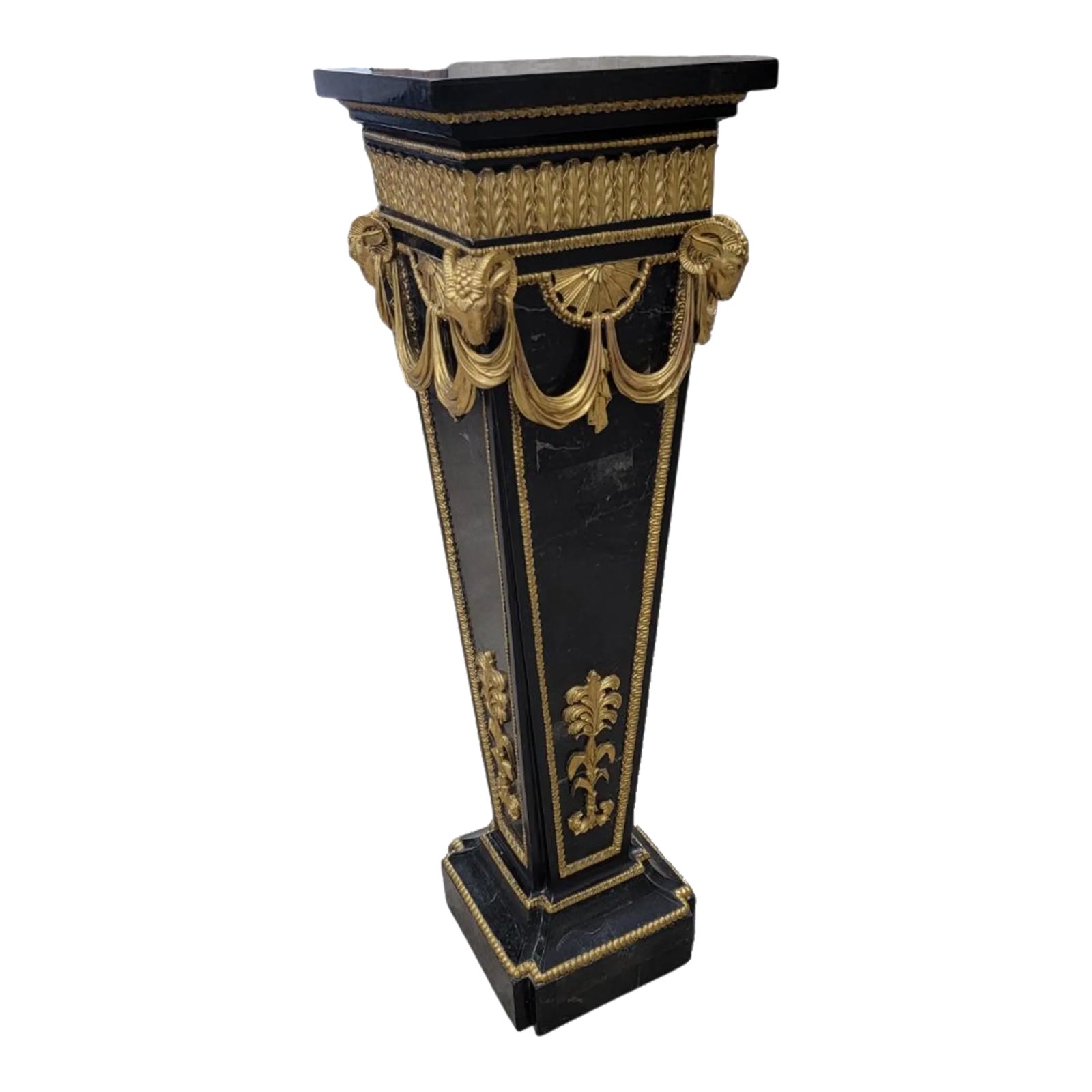 1930s French Black Marble With Gold Gild Pedestal Stand | Chairish
