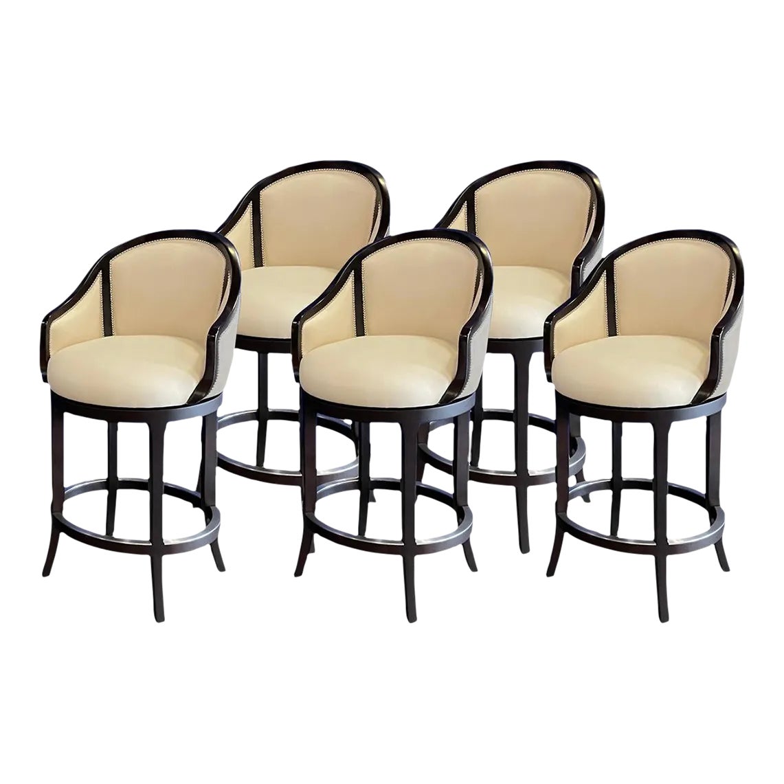 Dark Mahogany Finish & Majilite Cream Nytex Upholstered Levant Barstools Set of 5 From the ...
