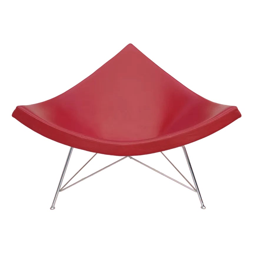 Mid-Century Coconut Lounge Chair in Dark Red Leather by George Nelson ...