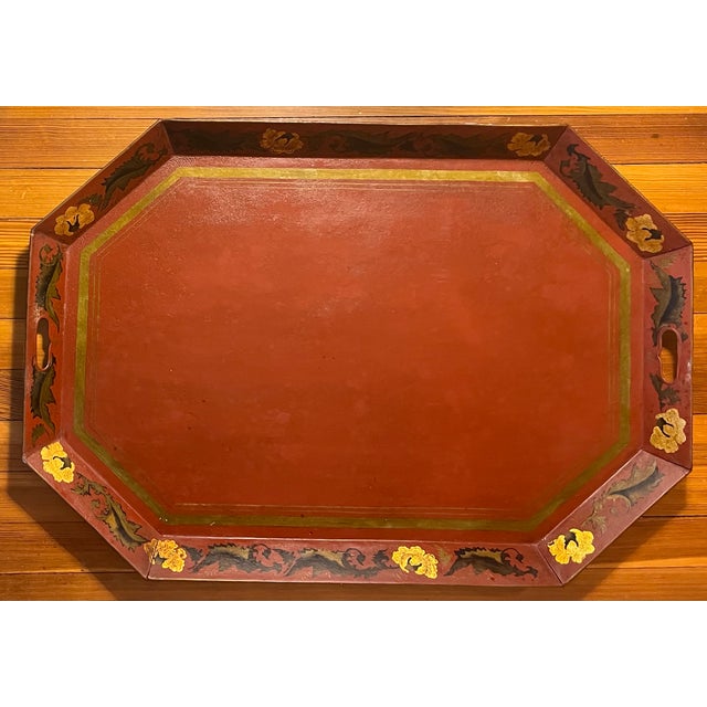 Very Large 32" Antique 19th Century English Regency Brick Red Tole Tray ...