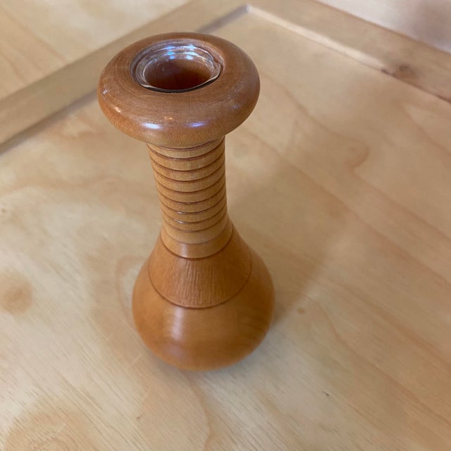 Early 21st Century Hard Maple Wood Turned Small Beaker Bud Vase With ...