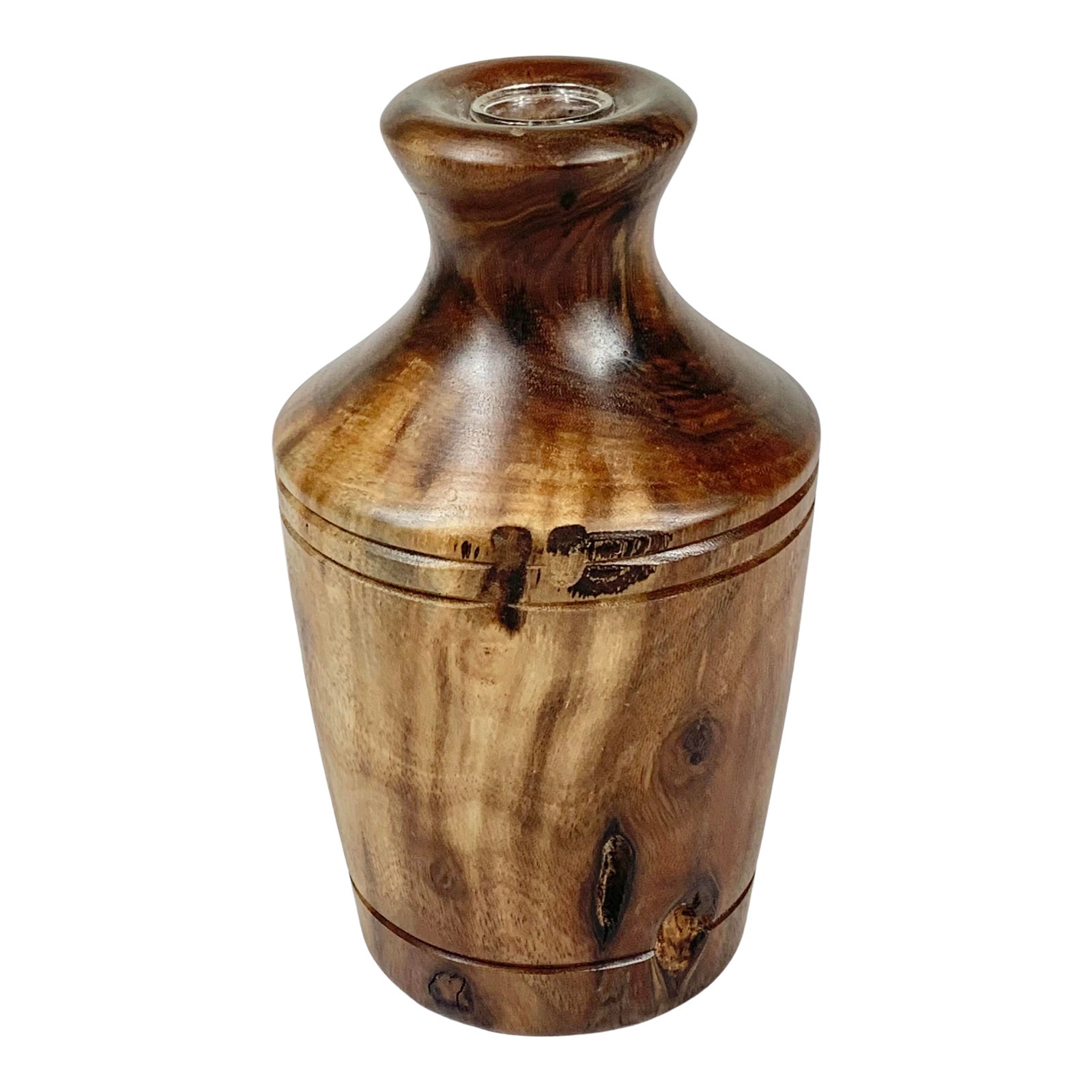 Vintage Rustic Wood Hand Turned Vase With Glass Liner | Chairish