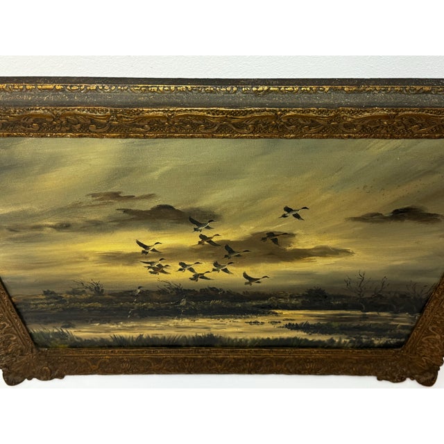 Mid Century Oil Painting Canadian Ducks Pintails Flushed Out Duck Duck ...