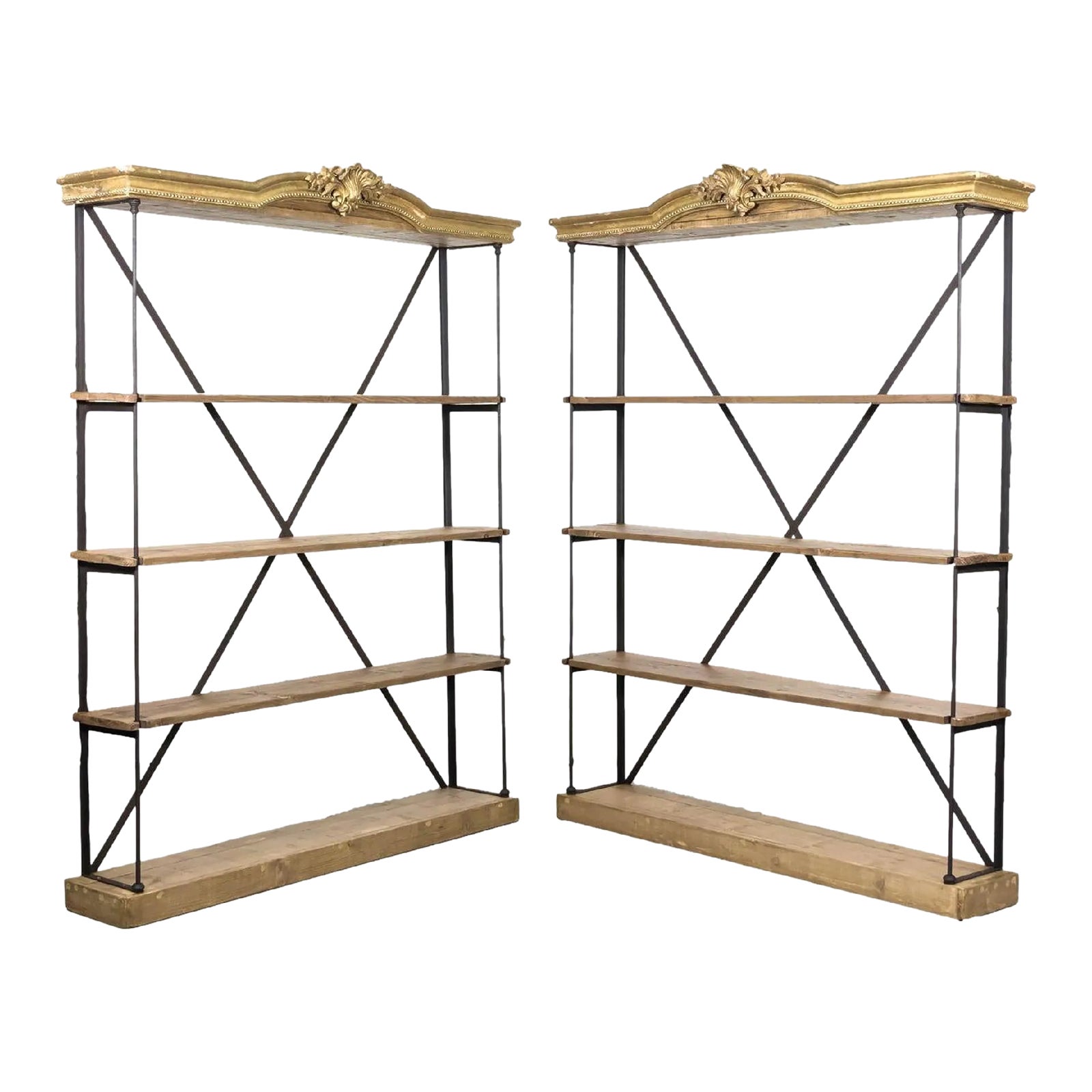 Pair of French Industrial Display Shelves With 19th Century Giltwood ...