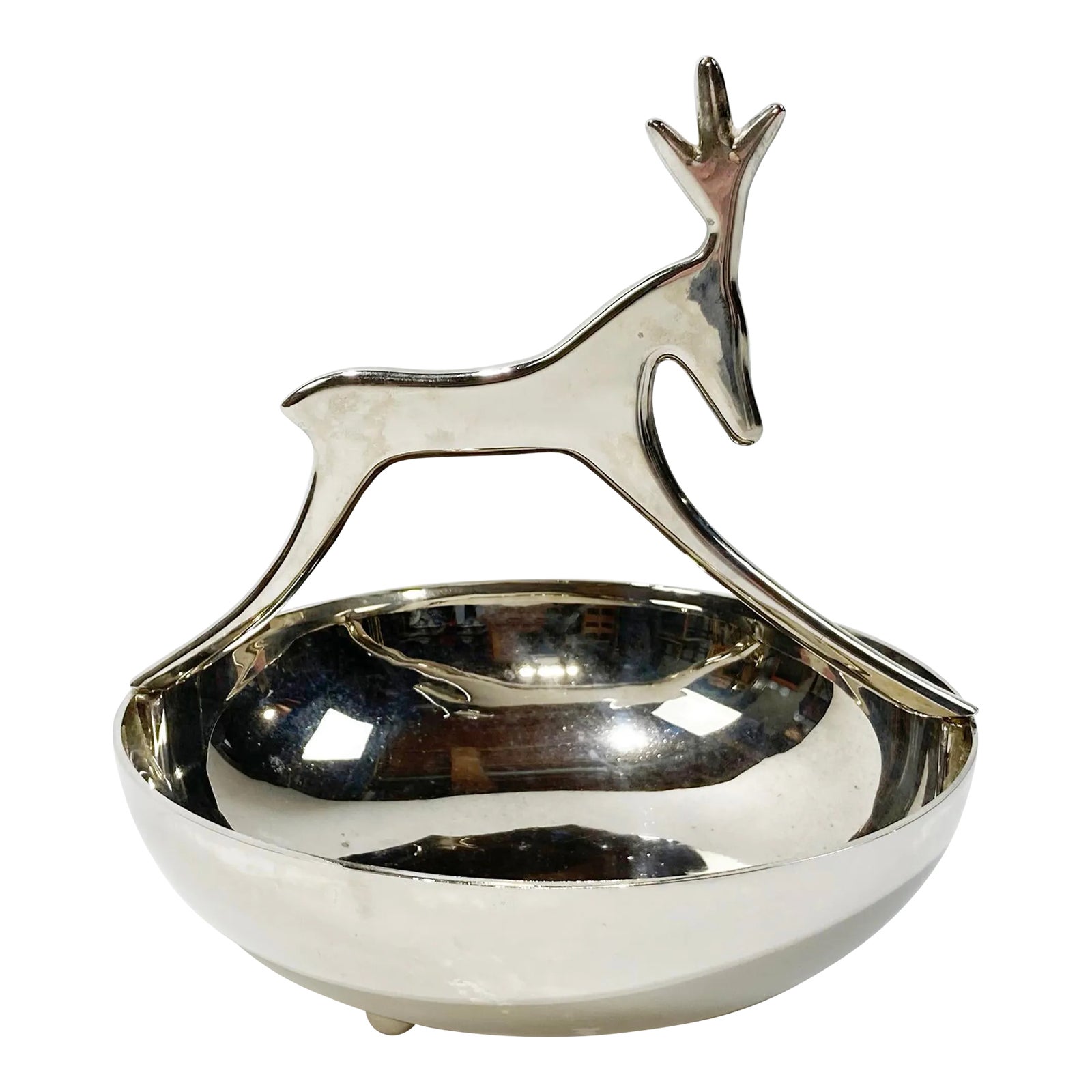 Vintage Silver Plate Reindeer Candy Dish or Trinket Dish | Chairish