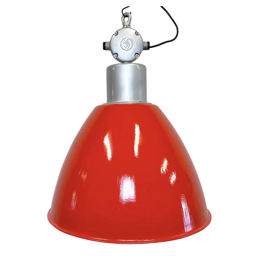 Large Industrial Red Painted Factory Lamp from Elektrosvit, 1960s ...