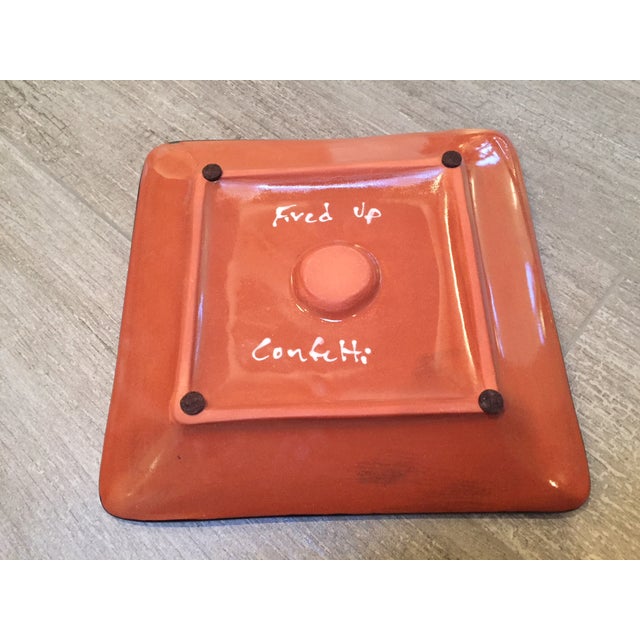 Orange & Black Square Pottery Plate | Chairish
