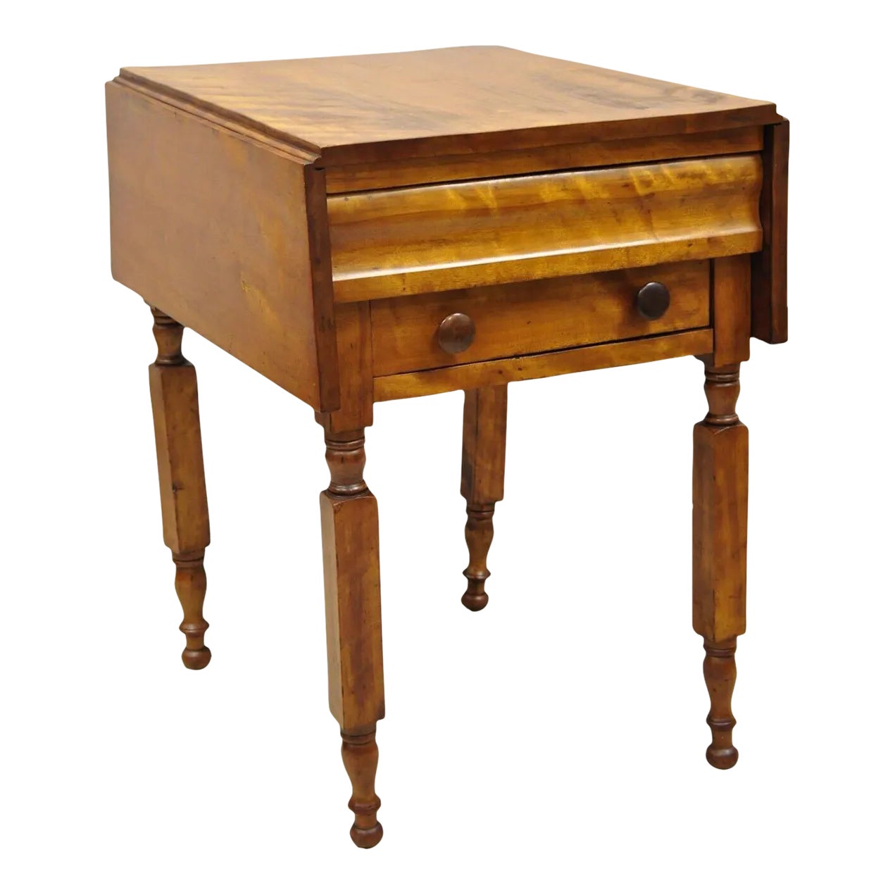 Antique Victorian Chestnut Drop Leaf Work Table Side Table With 2 Drawers | Chairish