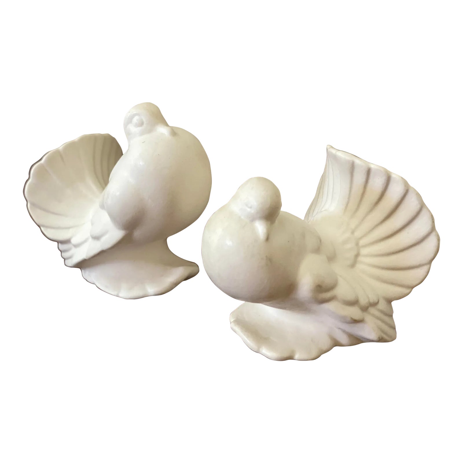 Pair of 1970s White Ceramic Doves Signed E. Coleman | Chairish