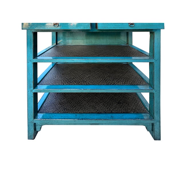 Distressed Turquoise Blue Rattan Shelves Bookcase Display Cabinet ...
