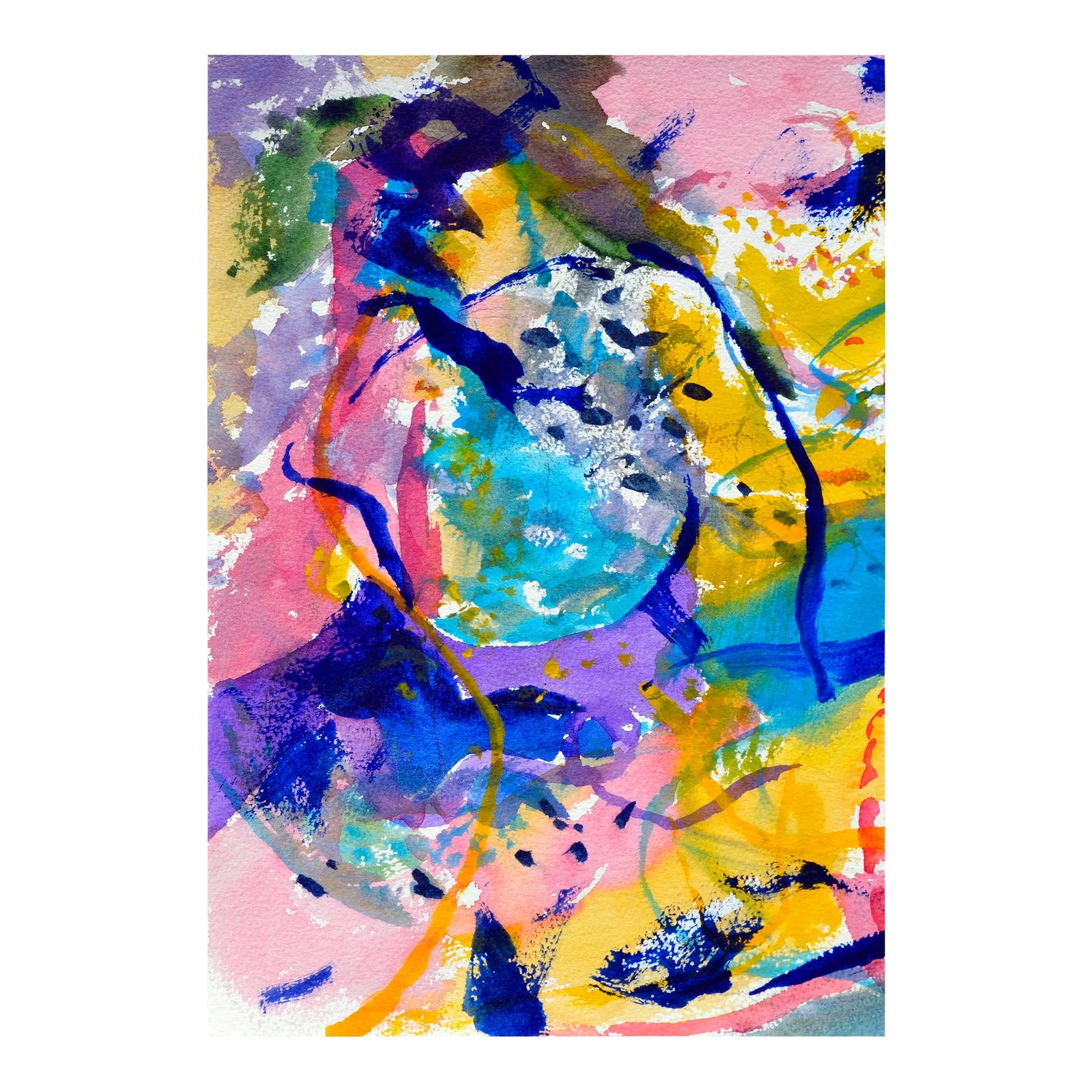 Vintage Pink & Blue Abstract Watercolor by Les Anderson | Chairish