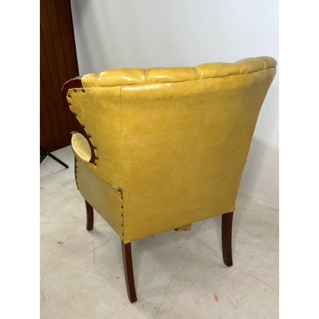 Vintage Yellow Channel Back Wing Chair | Chairish