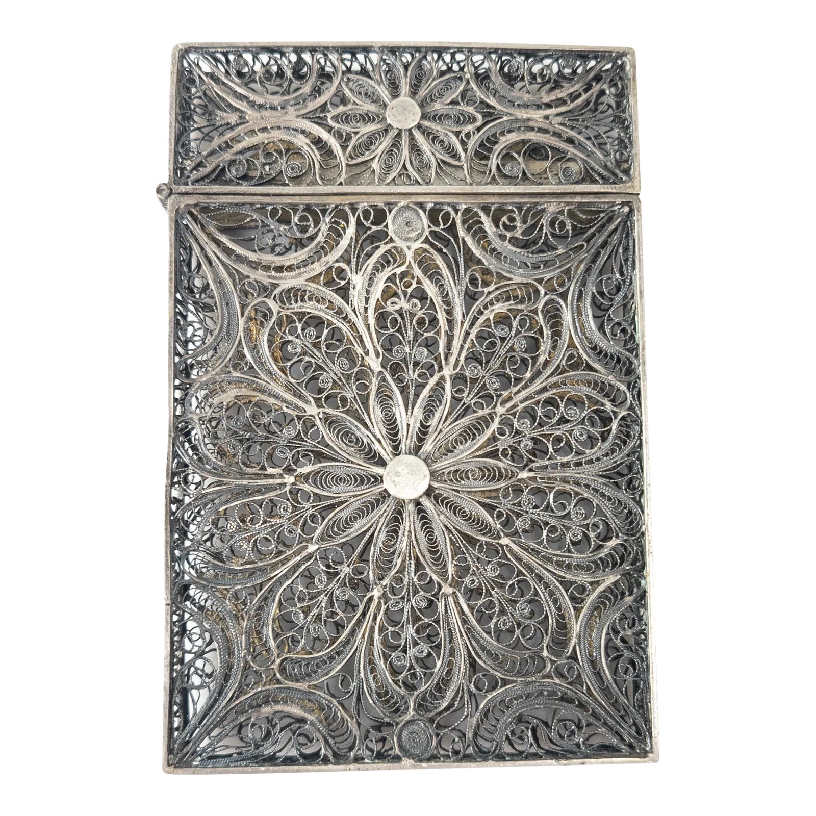 19th Century Sterling Silver Filigree Card Case | Chairish