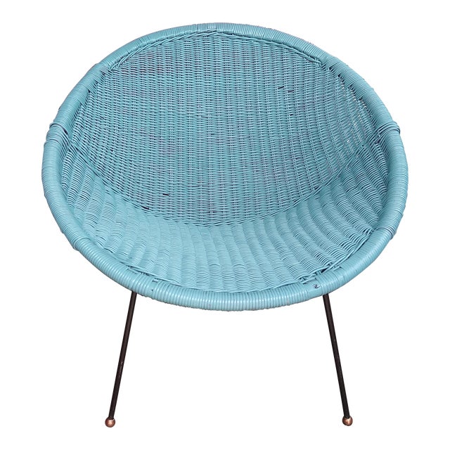 Vintage Mid Century Modern Round Hoop Rattan Scoop Chair | Chairish