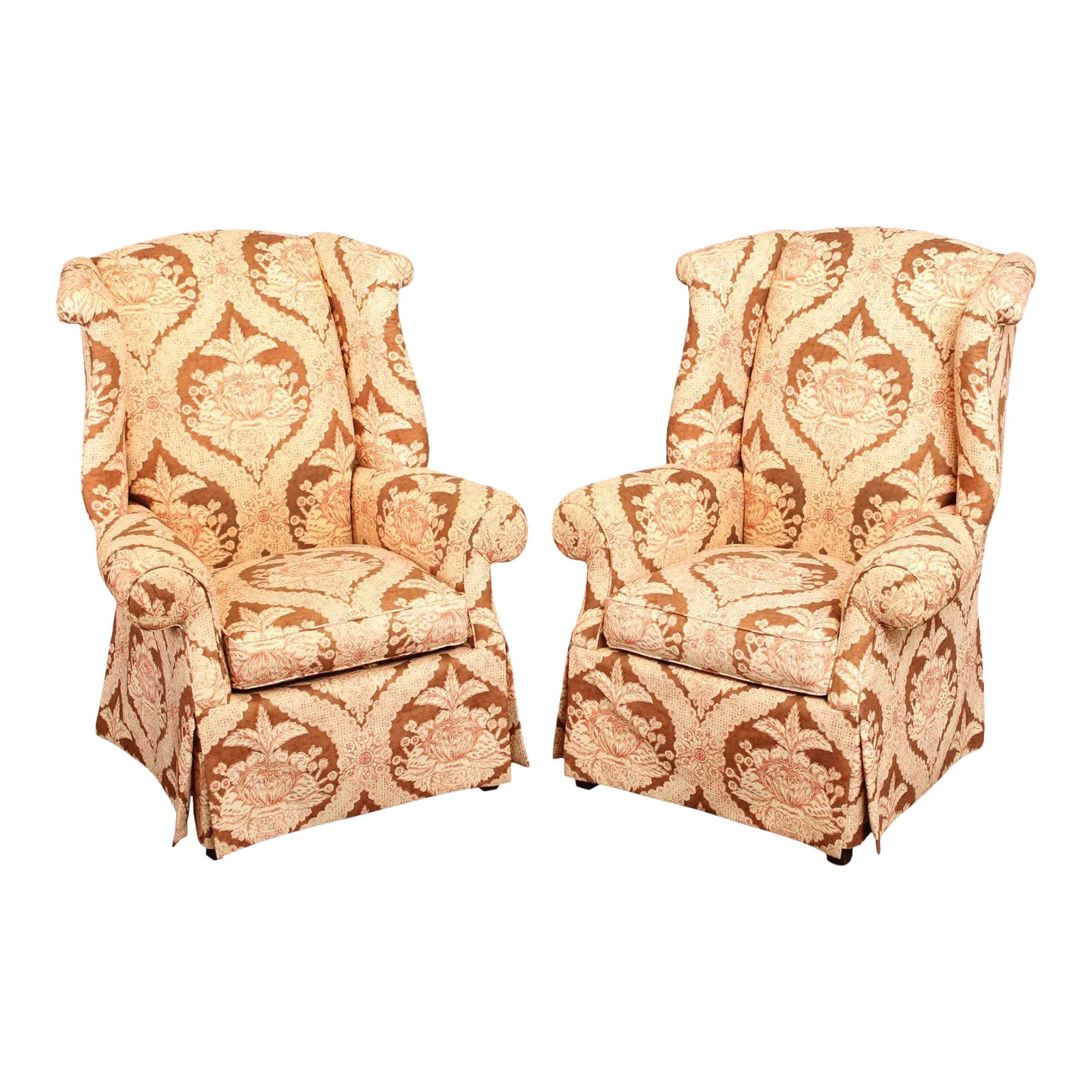 Sherrill Furniture Traditional Pair Custom Upholstered Skirted Wing ...