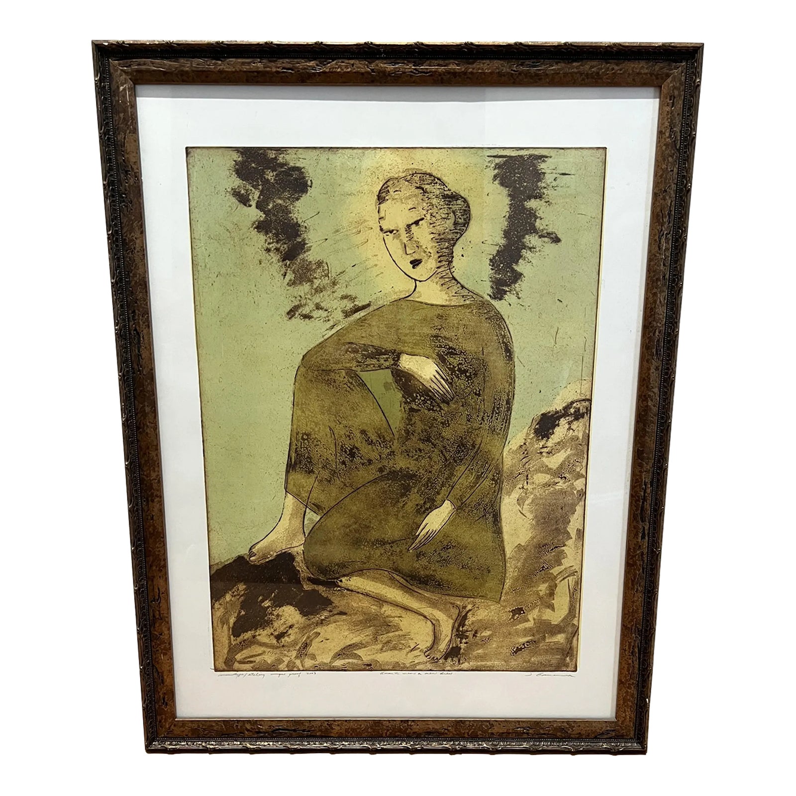 Early 20th Century Vintage Original Monotype Etching "Guan Yin Wears a ...