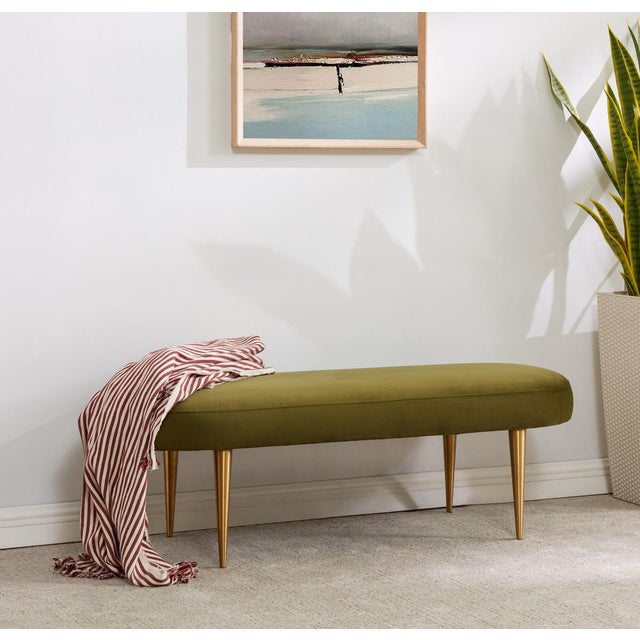 Corinne Velvet Oval Bench - Olive Green | Chairish