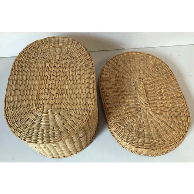 Vintage Lidded Oval Sweetgrass Trinket Box | Chairish