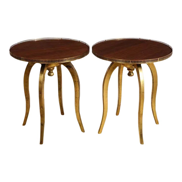 Late 20th Century Round Art Deco Side Tables With Walnut Veneer - Set ...