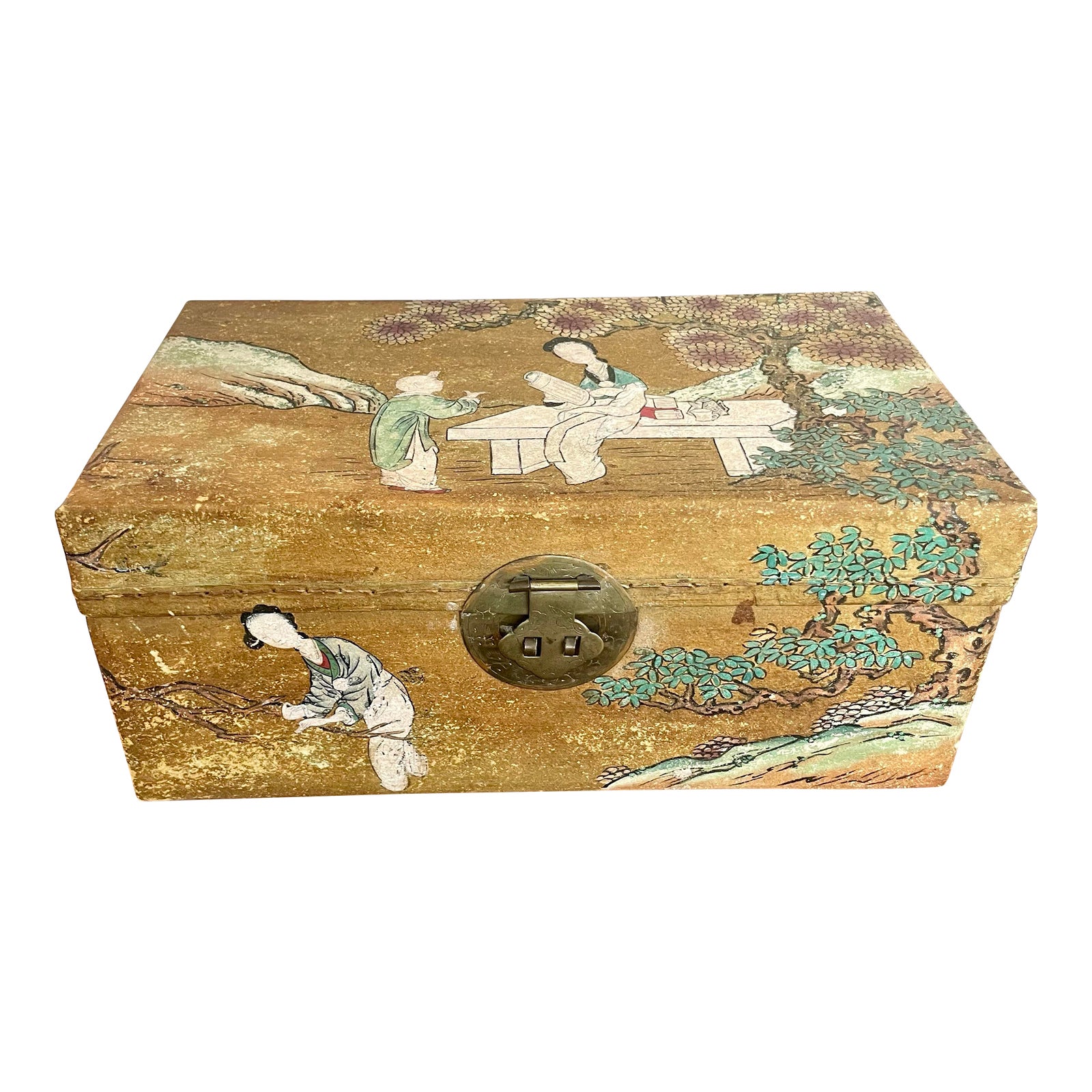 Antique 19th-Century Chinese Hand-Painted Pigskin Leather Box, Late ...