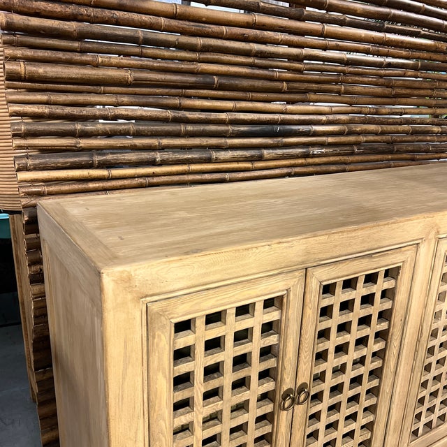 Natural 4 Door Lattice Sideboard Buffet | Chairish