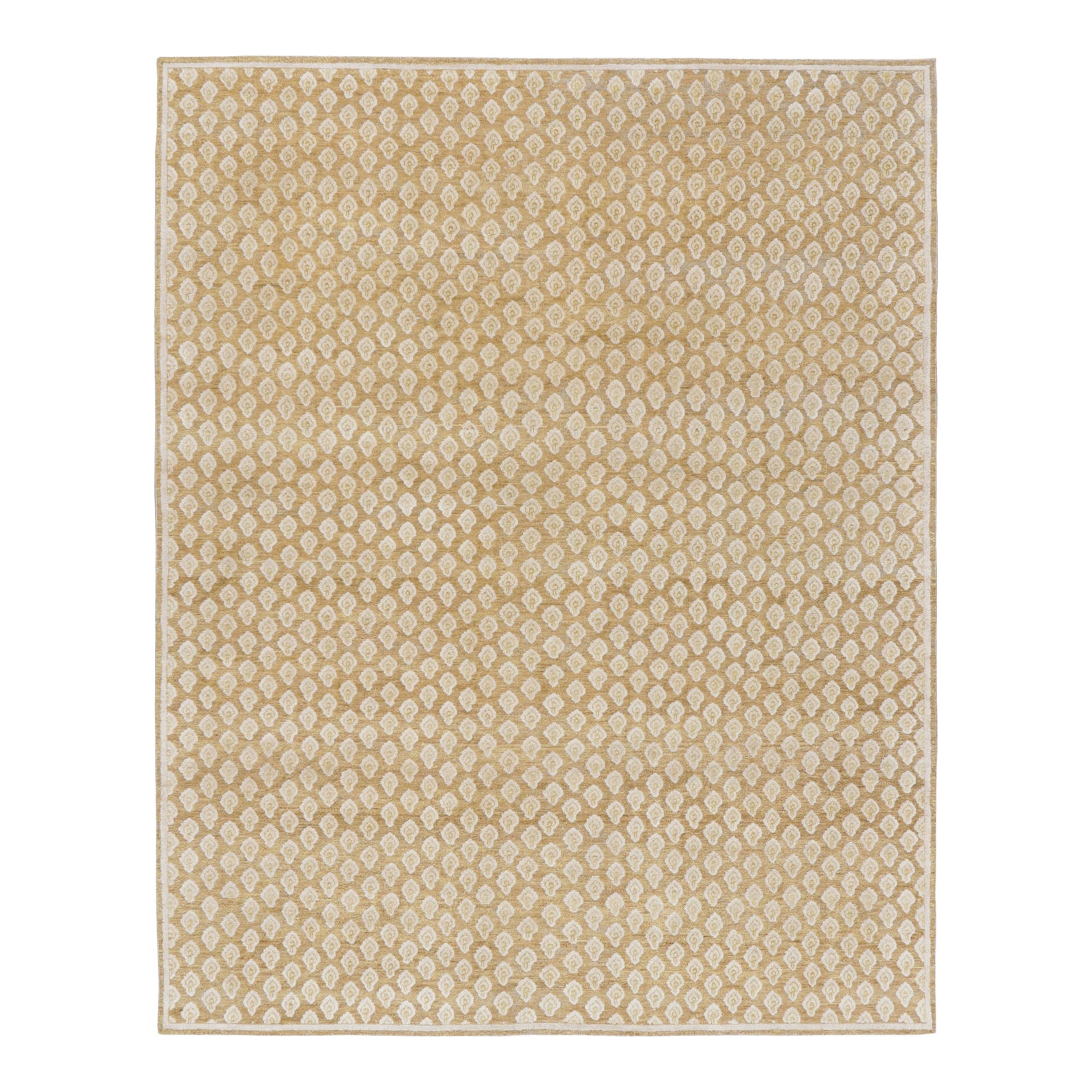 Rug & Kilim’s Modern Block Print Rug in Gold With Cream Floral Pattern ...